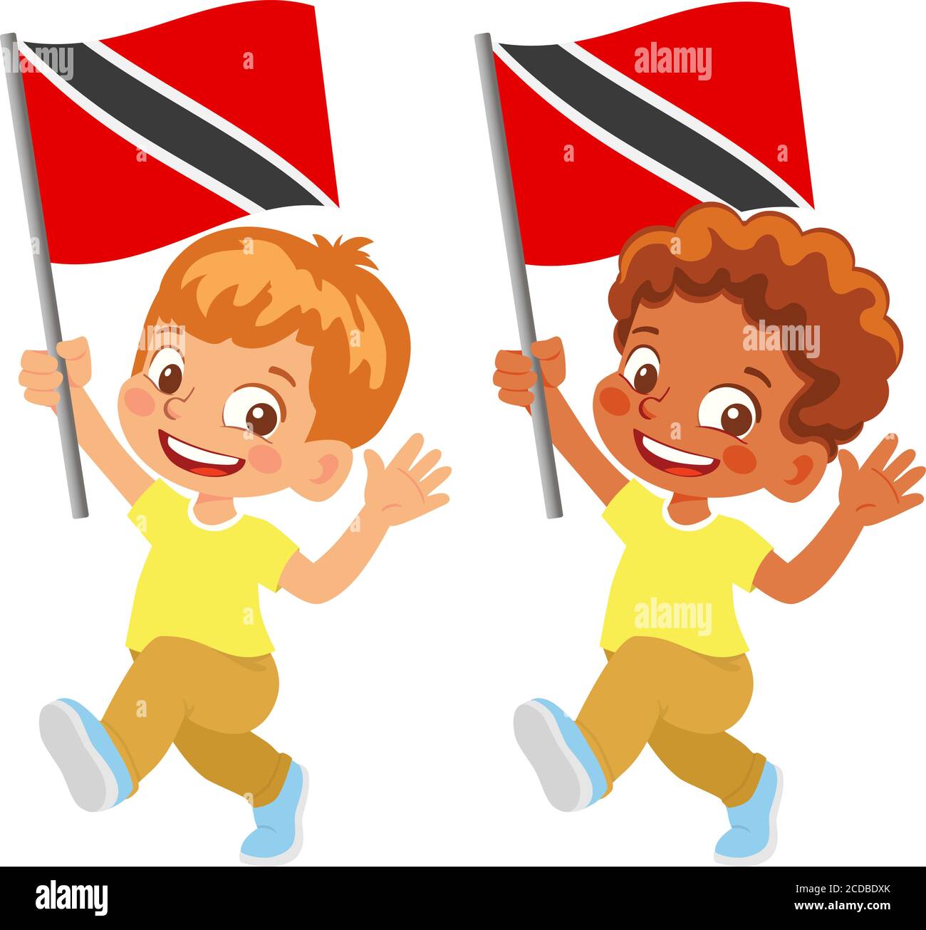 Trinidad and Tobago flag in hand. Children holding flag. National flag of Trinidad and Tobago ...