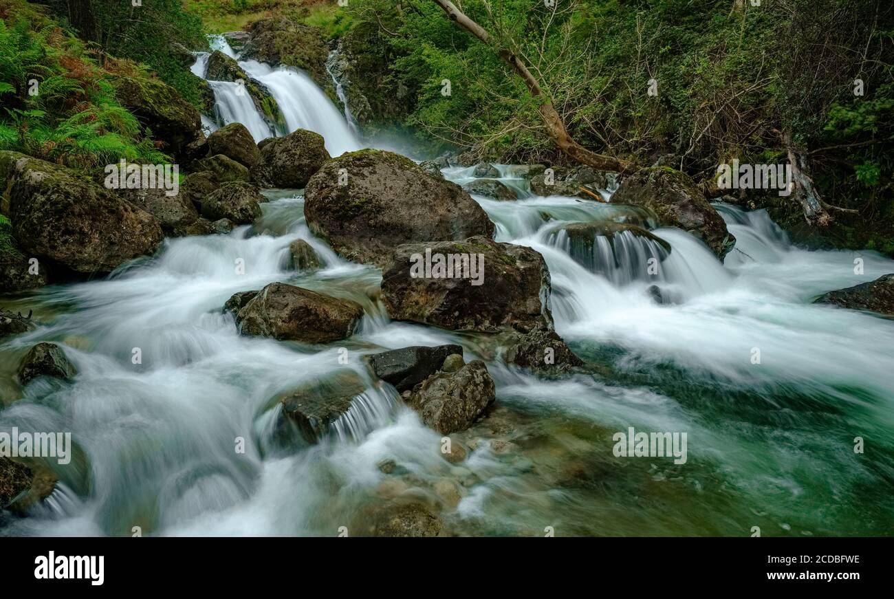 Ritson's Force waterfall, Mosedale Beck, Wasdale Head, Cumbria Stock ...