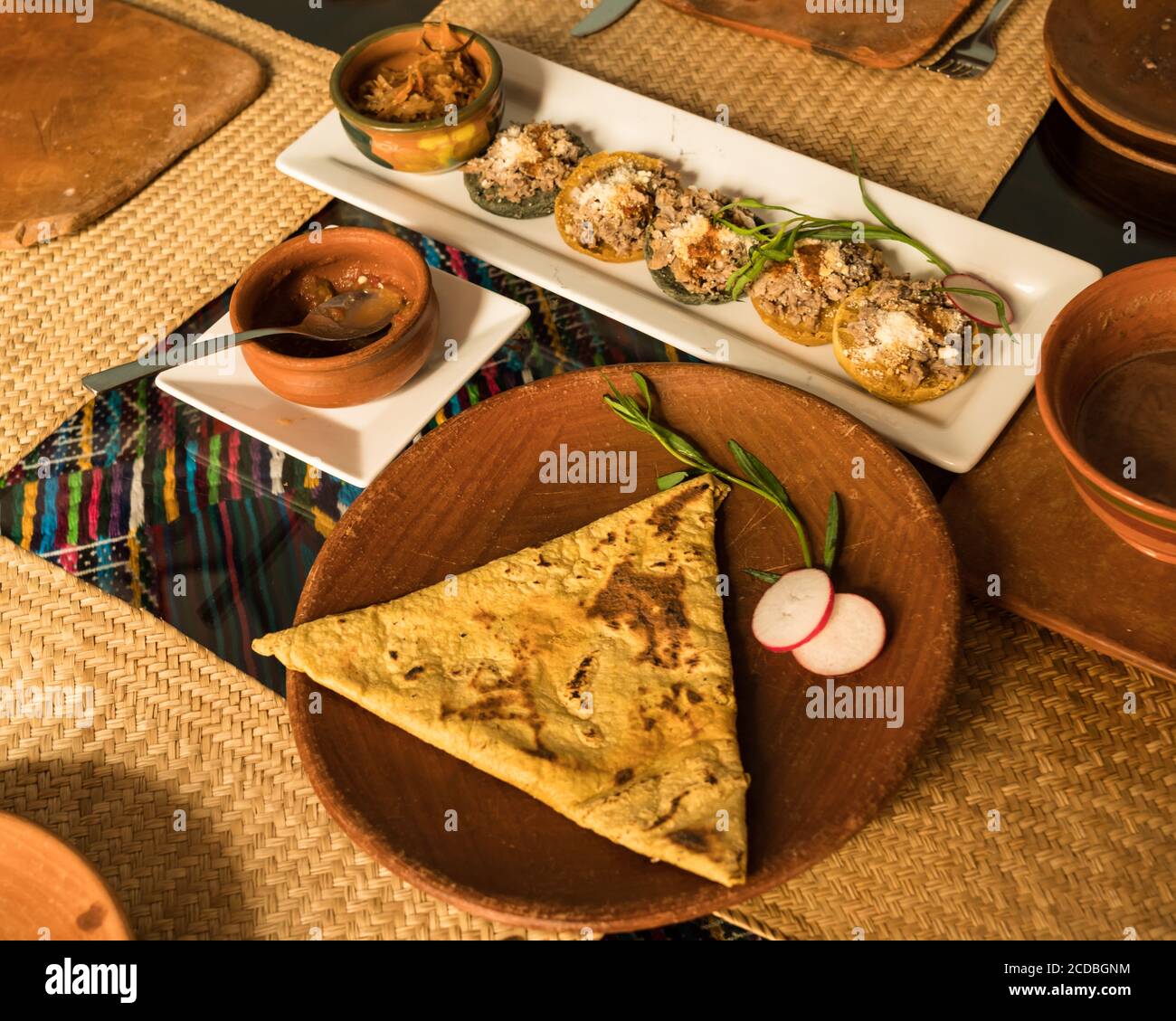 A typical Oaxacan breakfast of memelas or memelitas and an empenada ...