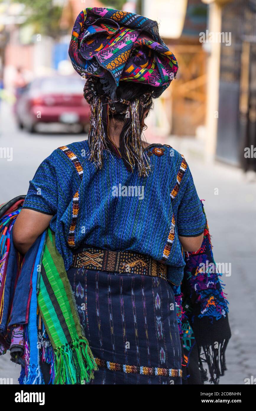 A Mayan woman from San Antonio Palopo, Guatemala, in traditional dress ...