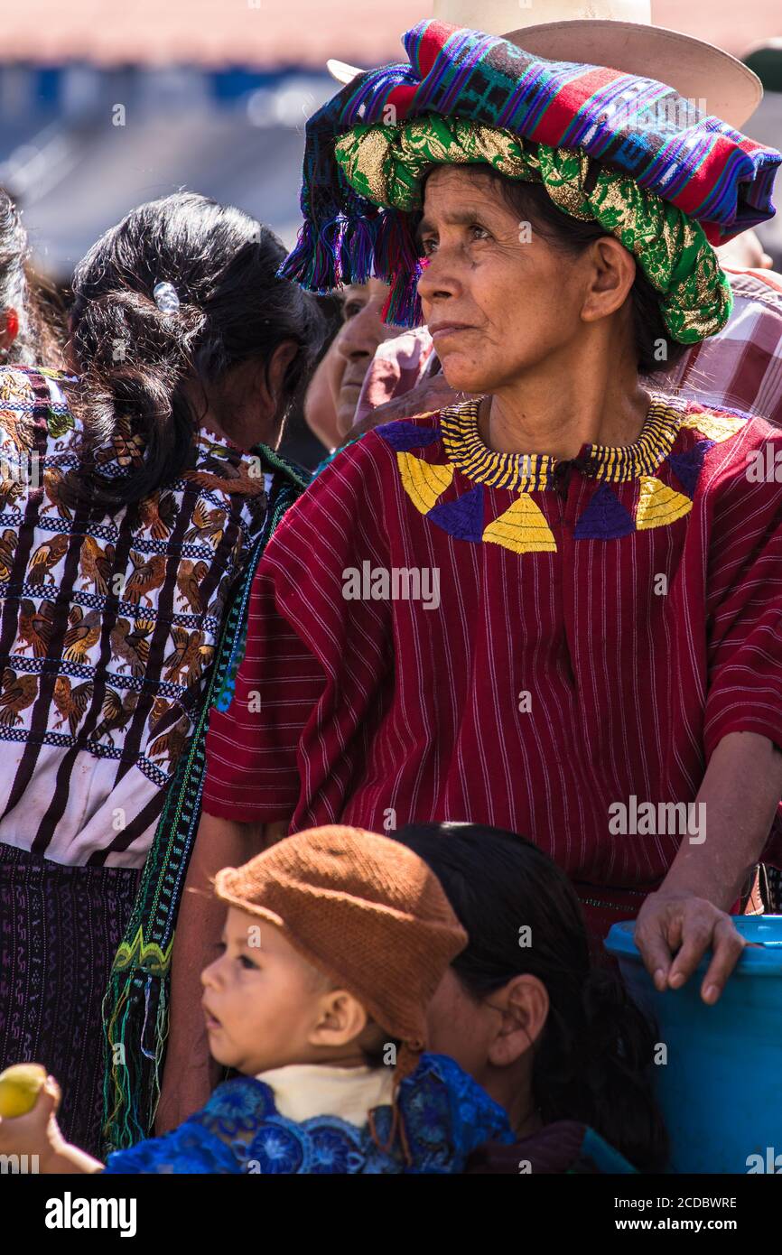 An older Cakchiquel Mayan woman in the traditional dress of Santa Cruz ...