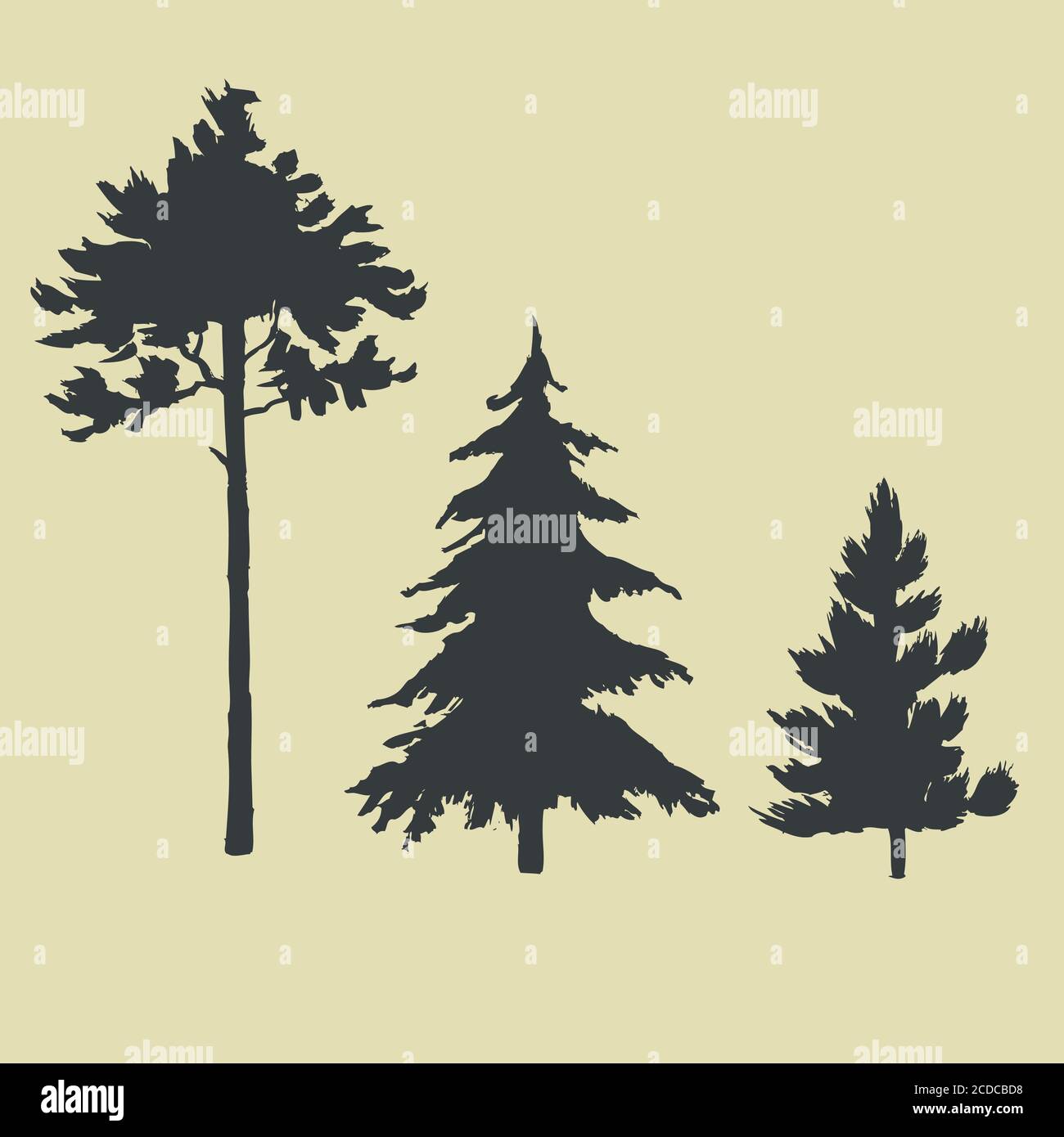 Set of hand painted fire trees isolated on background Stock Vector ...