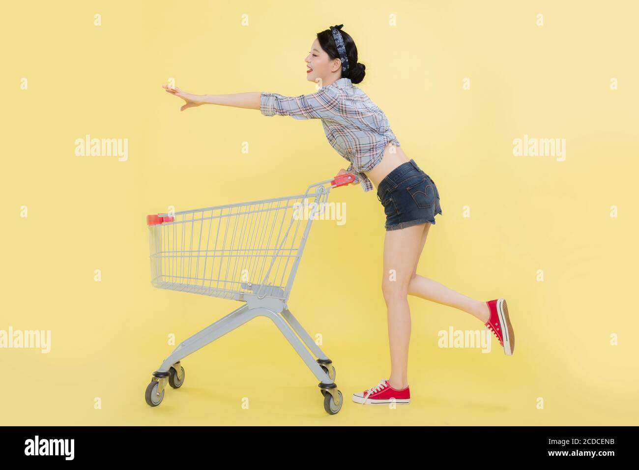 Life style concept, happy shopping time. Young asian woman with ...