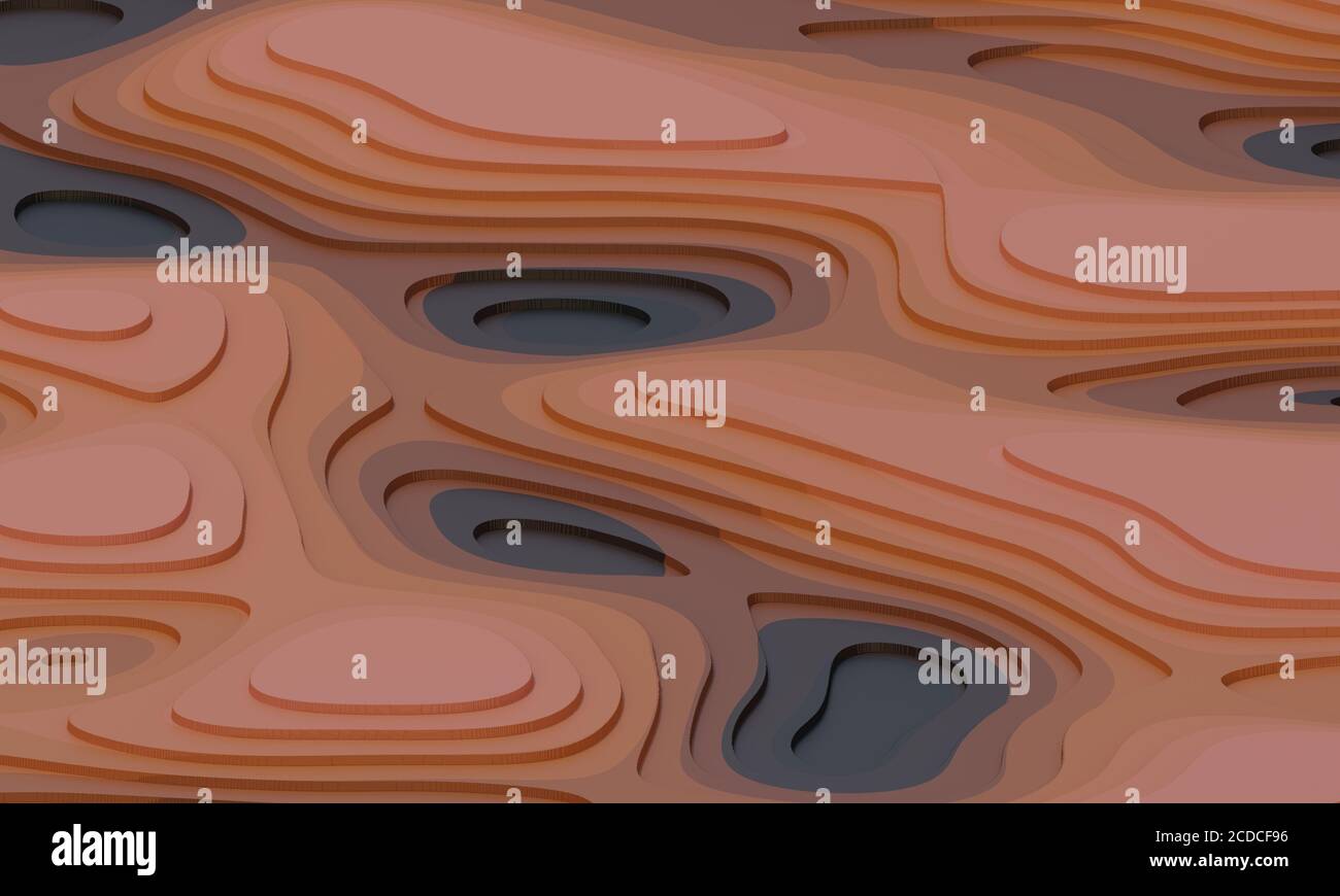 Abstract topographic surface. Brown stepped landscape background. 3D ...