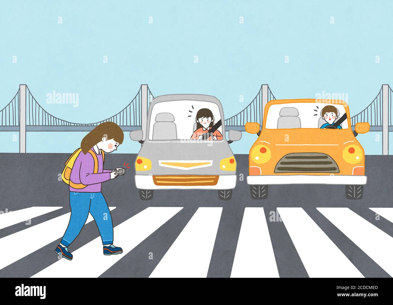 Children safety concept, Crossing road traffic education illustration ...