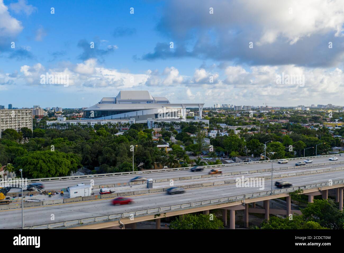 Aerial photo Marlins Park Stadium with Dolphin Expressway in foreground ...