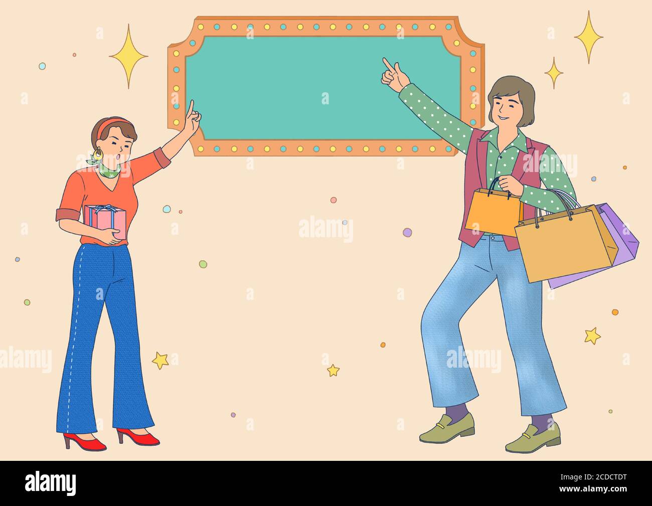 Retro style cartoon characters with sale, discount, coupon, and banner ...