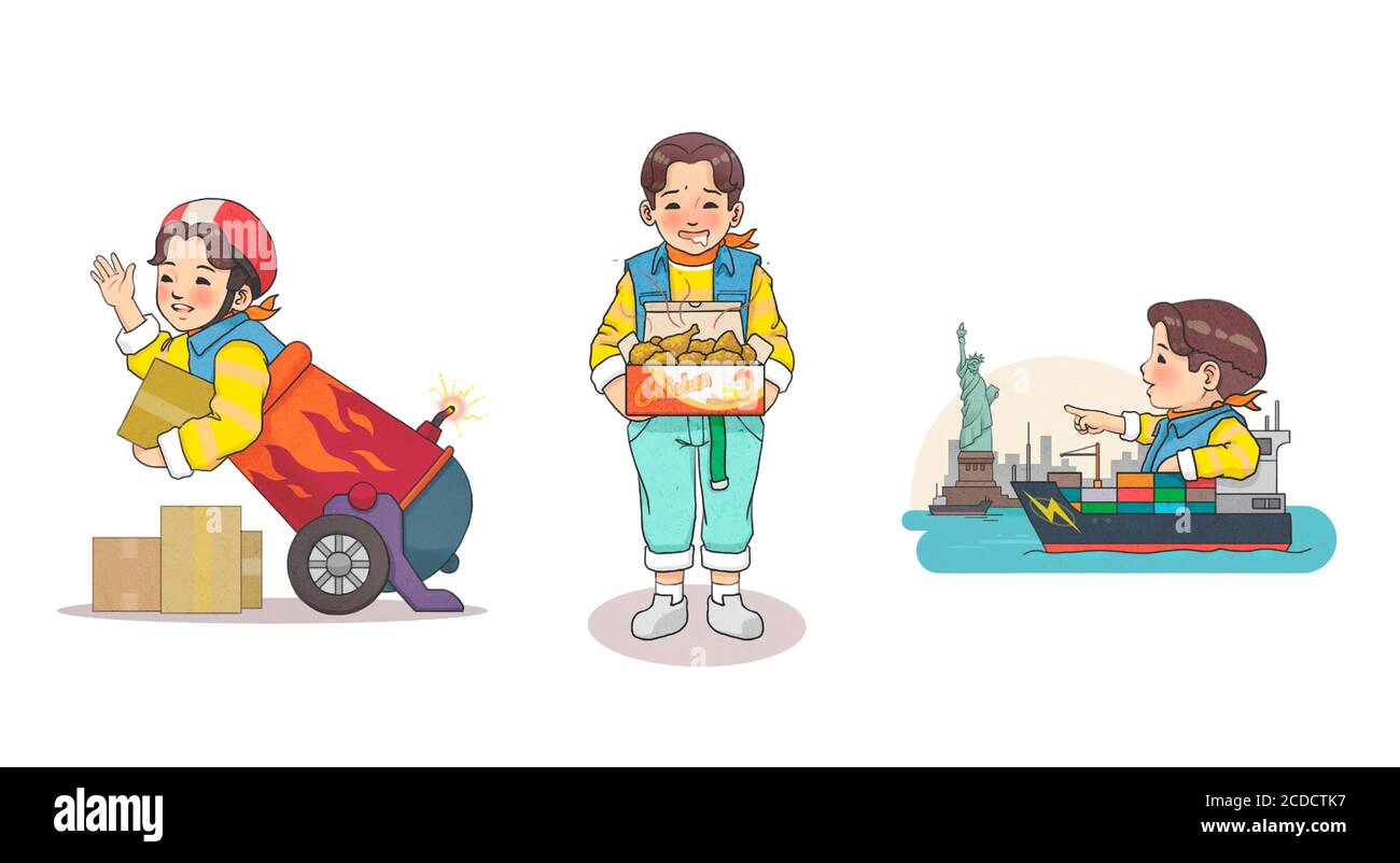 Fast delivery concept, cute delivery man cartoon illustration 009 Stock ...