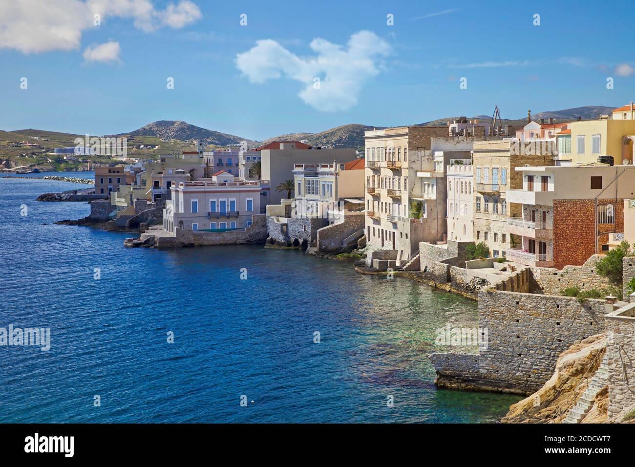 Ermoupolis in Syros , Greece. Town of Syros coastline named Vaporia ...