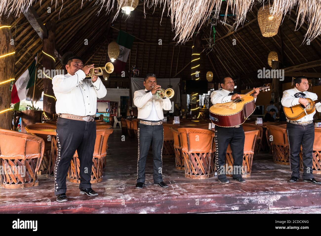 A Mariachi band performs at a restaurant in Tulum, Mexico Stock Photo ...