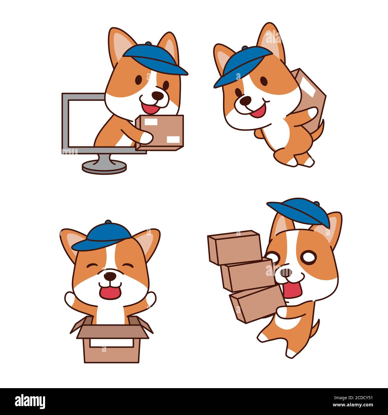 Set of animal emoticon. Cartoon dog in different job characters ...