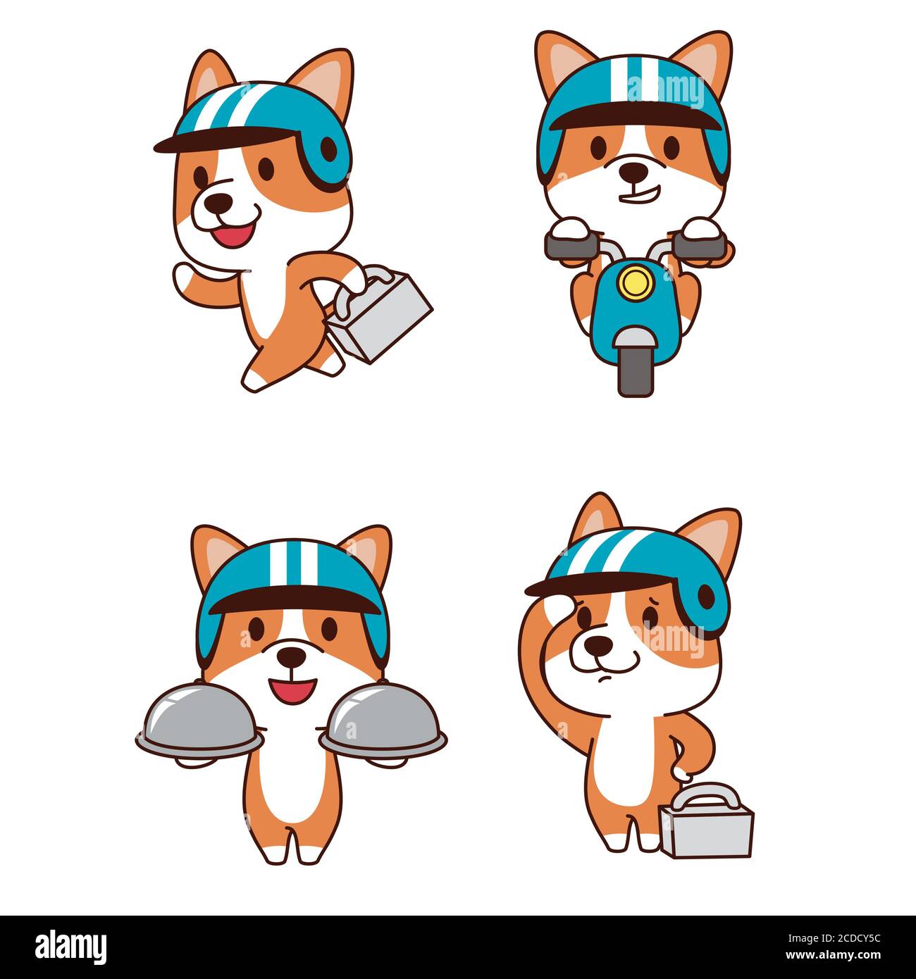 Set of animal emoticon. Cartoon dog in different job characters ...