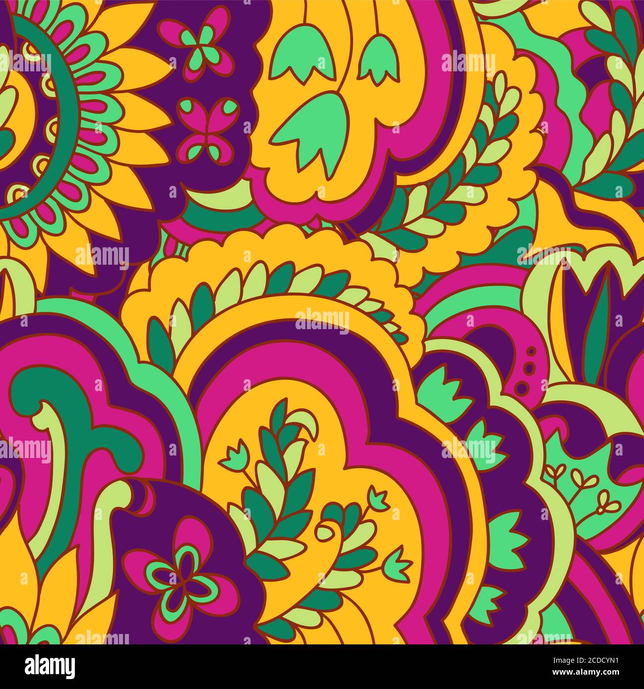 Bright psychedelic pattern with colorful curly doodle motifs Stock ...