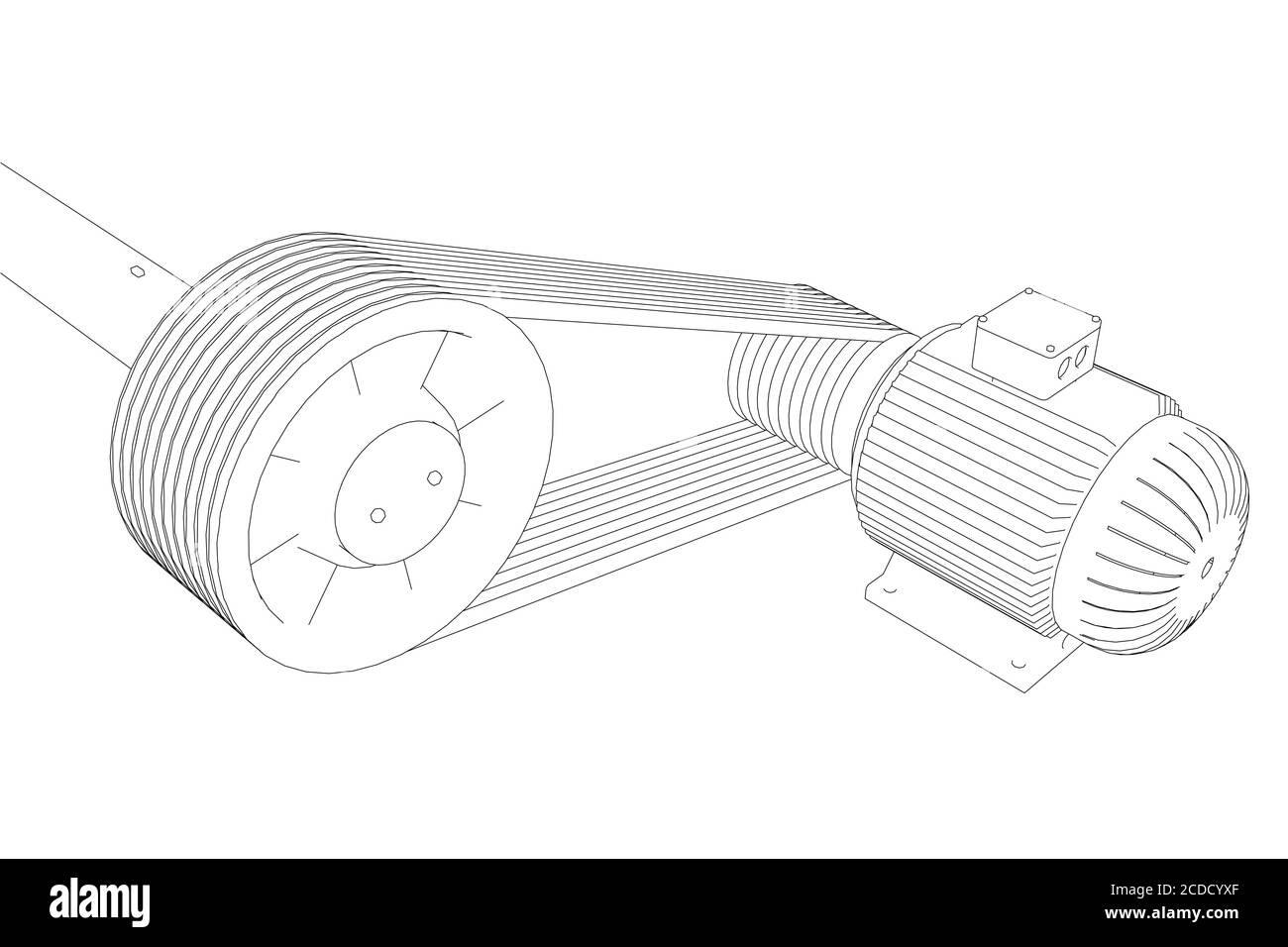 Engine frame with belts. The contour of an electric motor from black ...