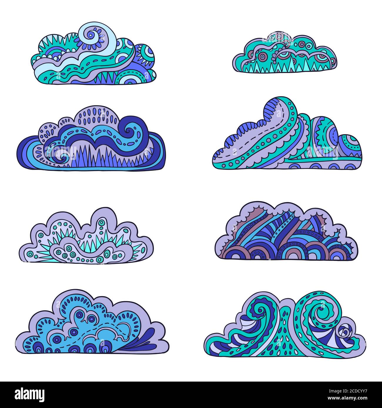 Set of cute ornamental doodle clouds. Hand drawing Stock Vector Image ...