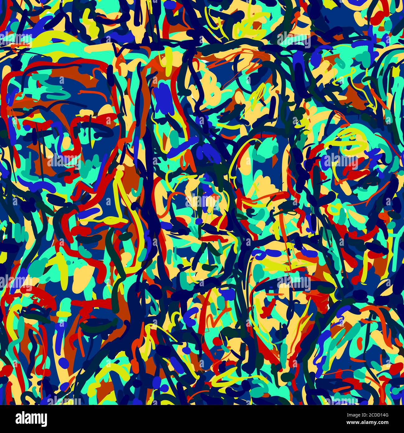 Original seamless pattern with human faces abstract painting motif ...