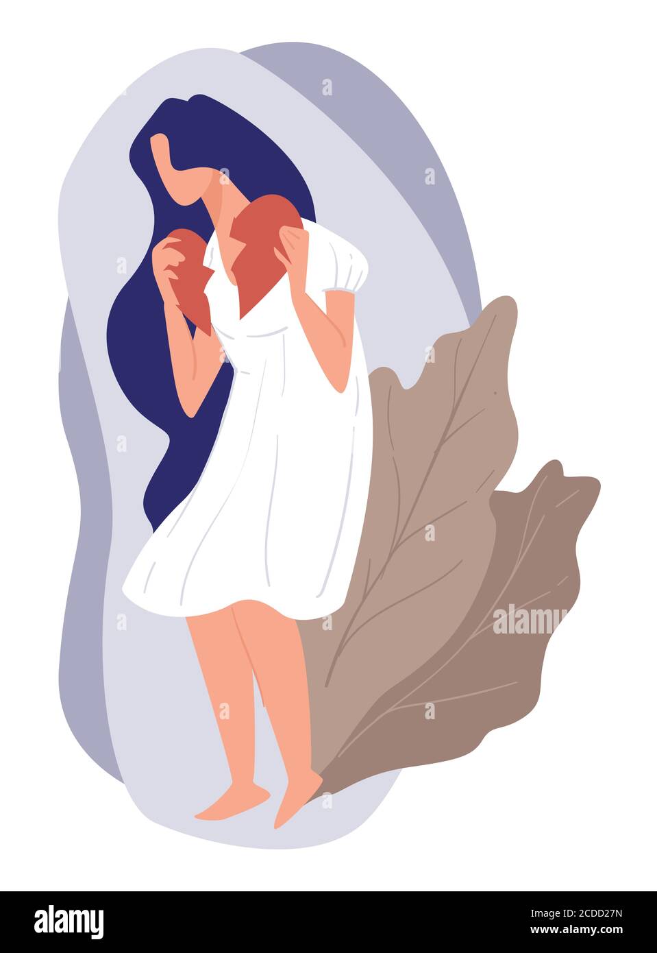 Female character holding broken heart, separation or breakup Stock ...