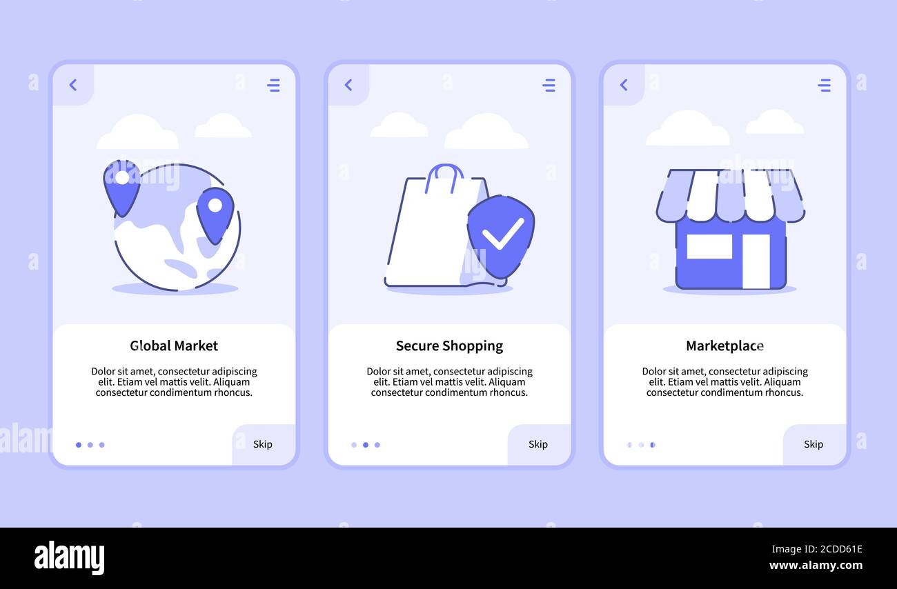 Global market secure shopping marketplace onboarding screen for mobile ...