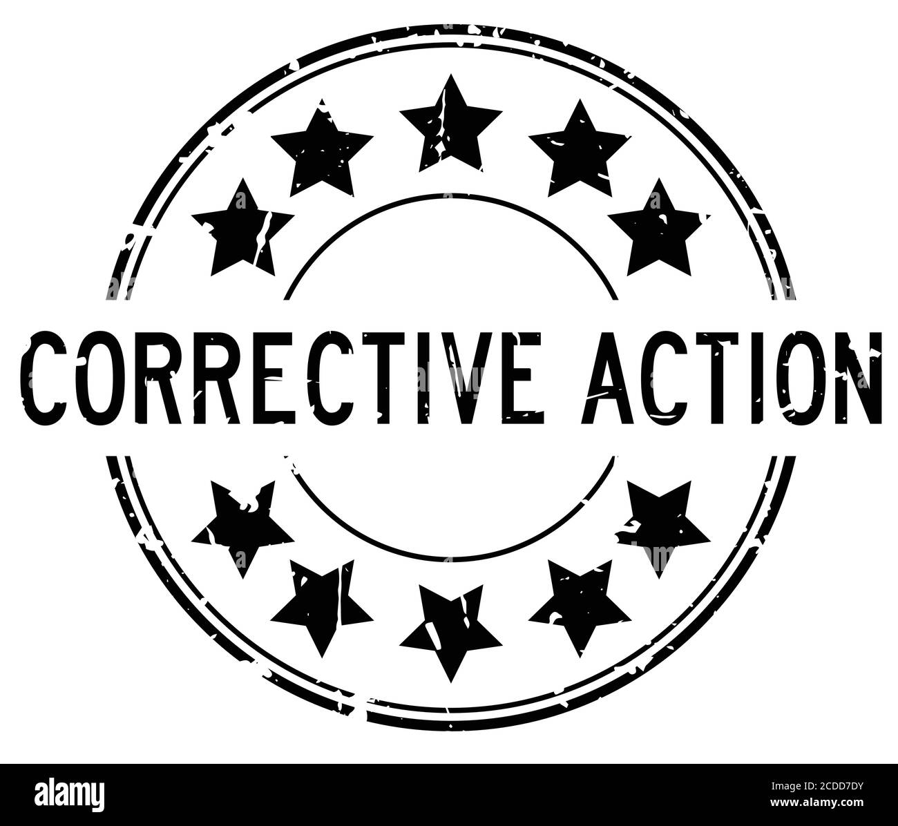 Grunge black corrective action word with star icon round rubber seal ...