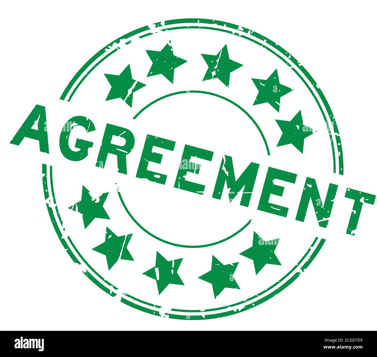 Grunge green agreement word with star icon round rubber seal stamp on ...
