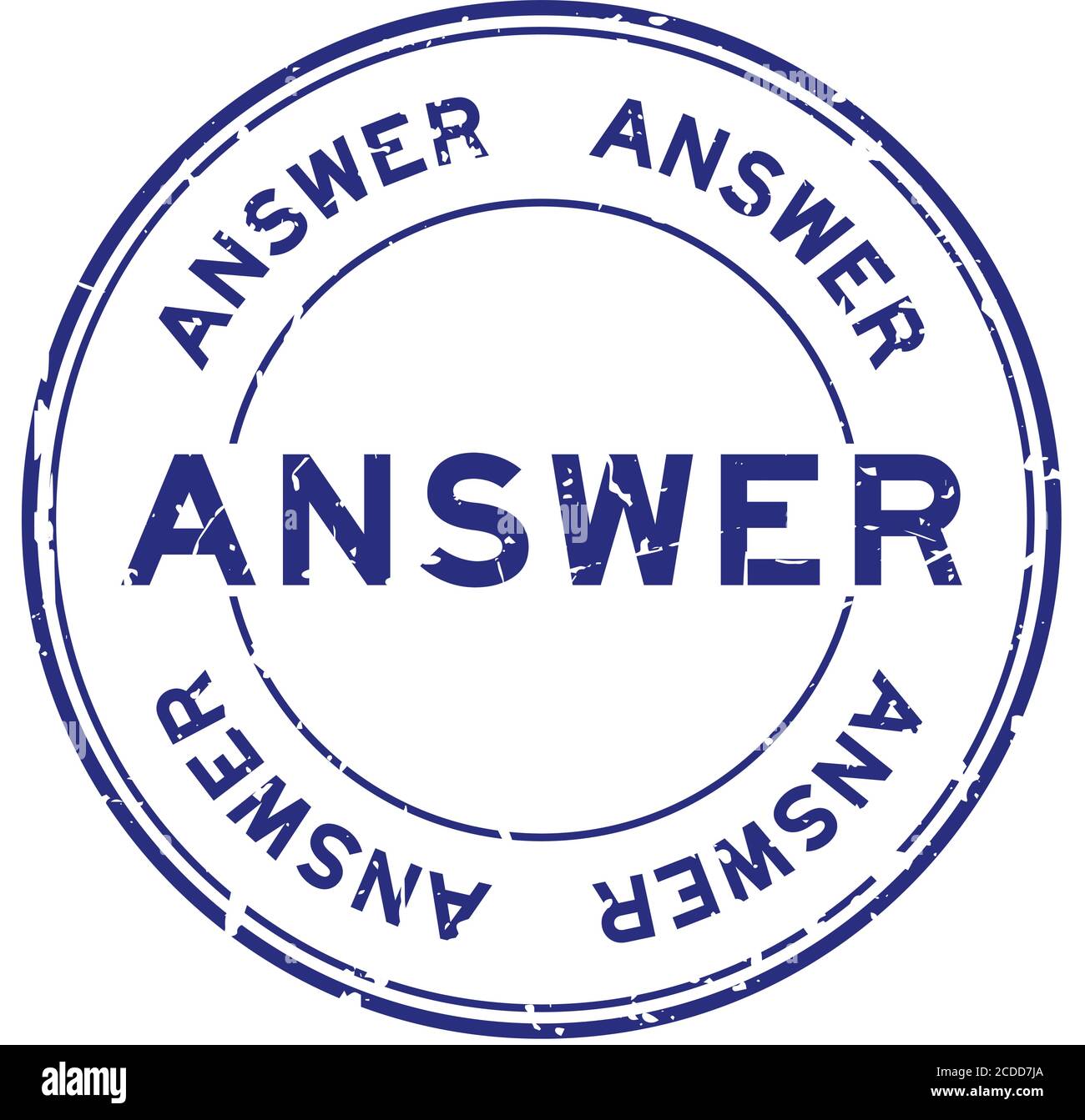 Grunge blue answer word round rubber seal stamp on white background ...
