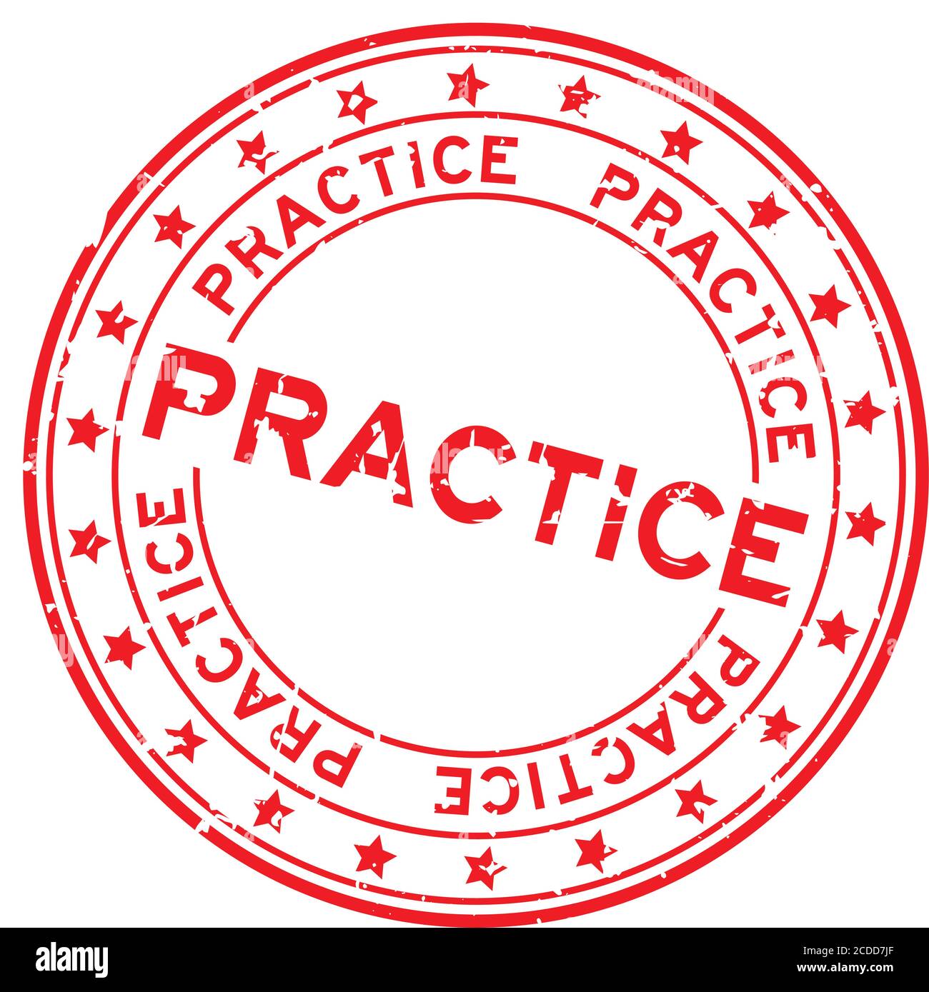 Grunge red practice word with star icon round rubber seal stamp on ...