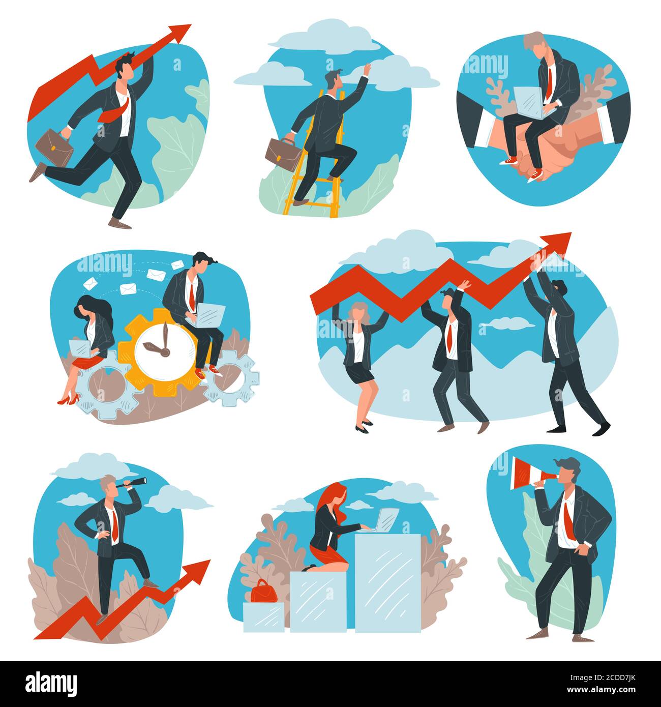 Business team development and achievement, successful leaders vector ...