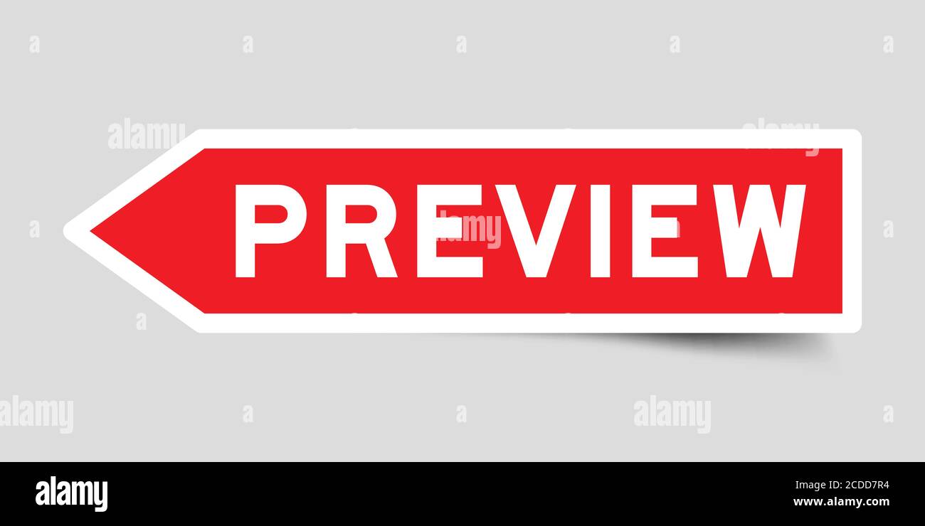 Arrow shape red color label sticker in word preview on gray background ...