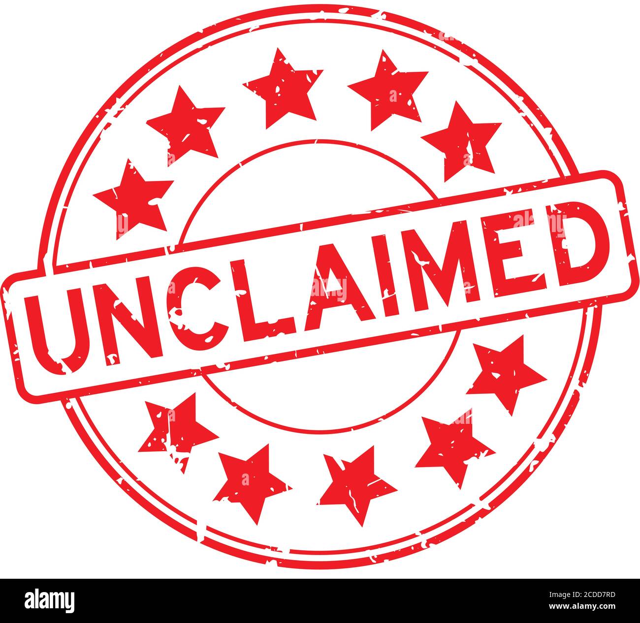Grunge red unclaimed word with star icon rubber seal stamp on white ...