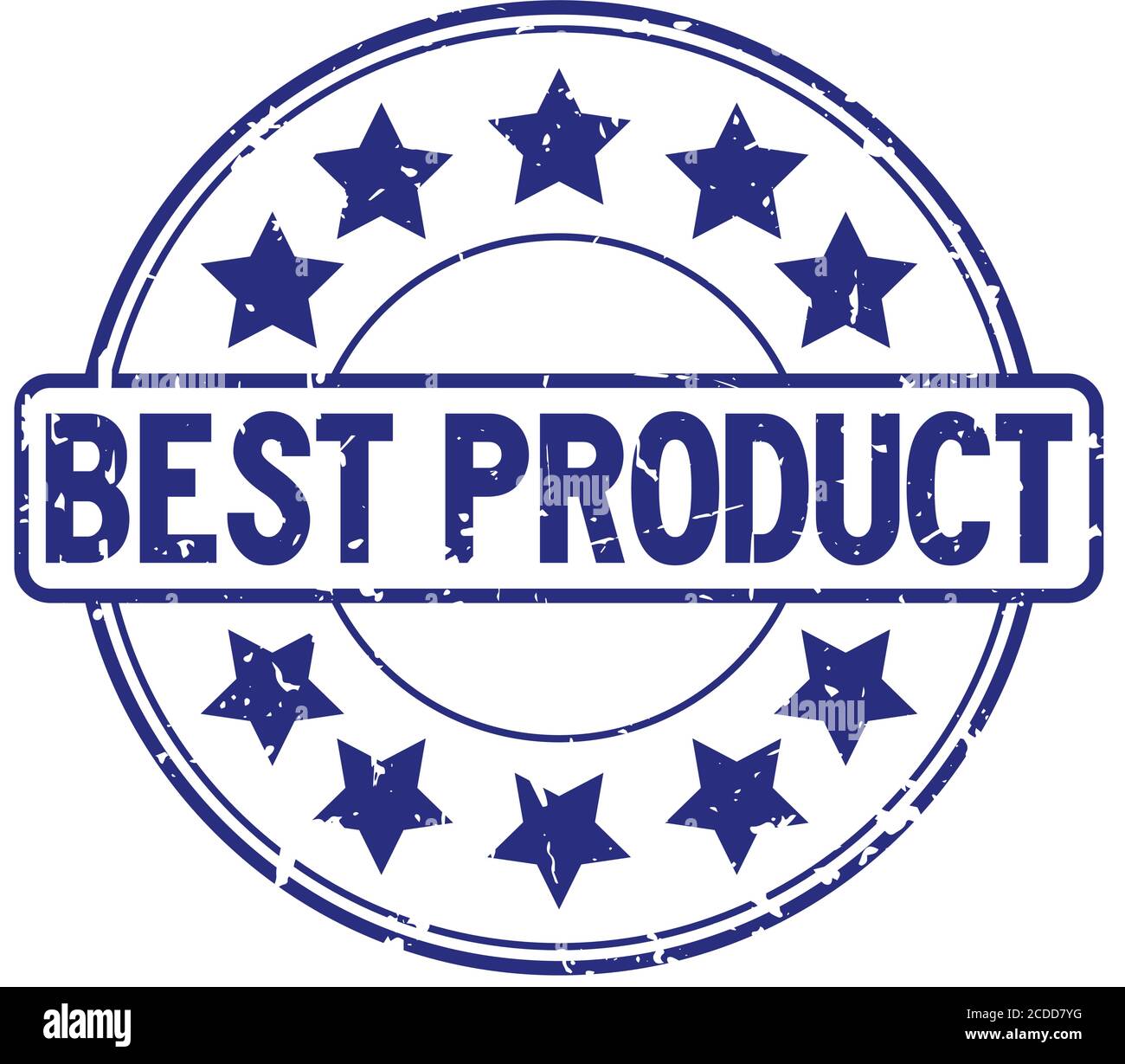 Grunge blue best product word with star icon round rubber seal stamp on ...