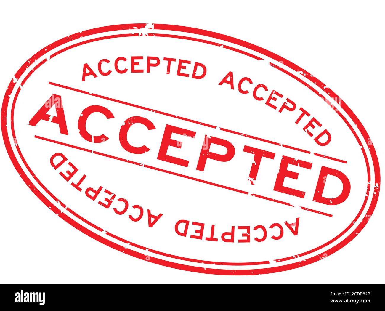 Grunge red accepted word oval rubber seal stamp on white background ...