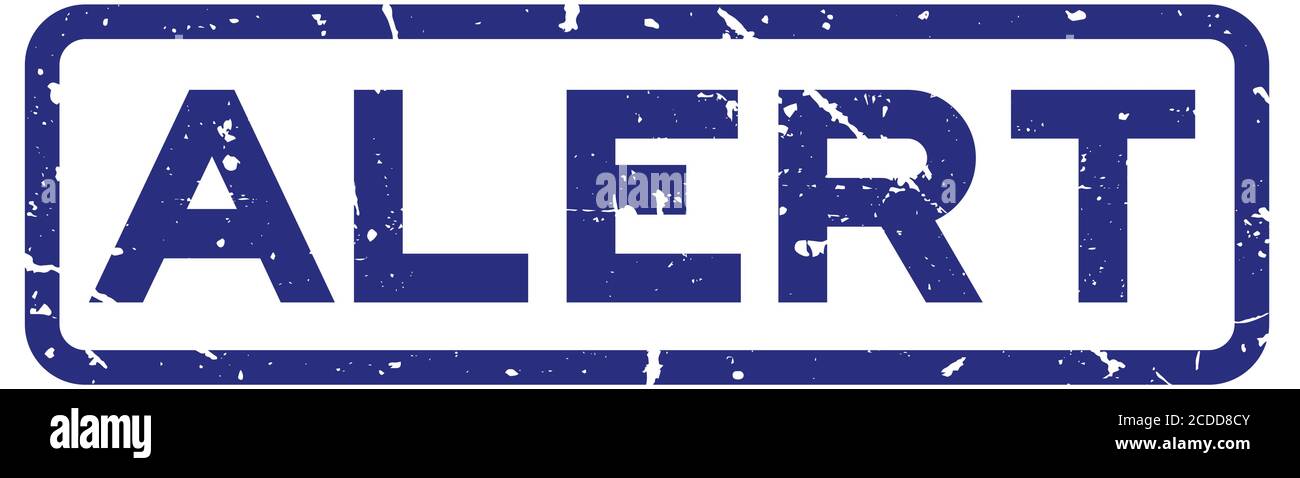 Grunge blue alert word square rubber seal stamp on white background ...