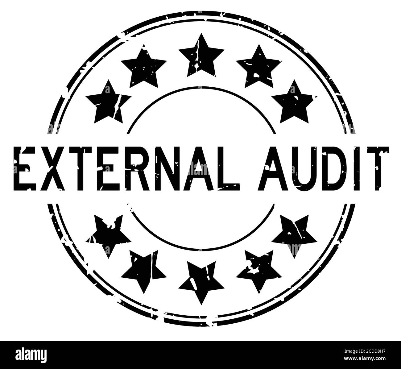 Grunge black external audit word with star icon round rubber seal stamp ...