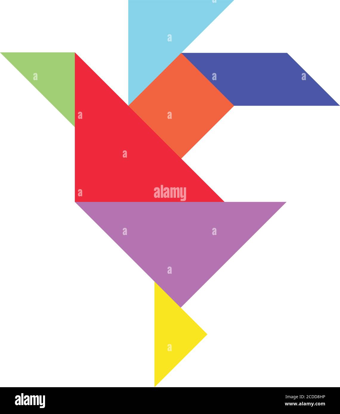 Color tangram puzzle in flying bird or duck shape on white background ...