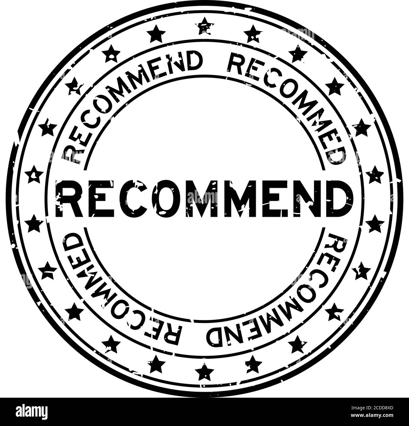 Grunge black recommend word with star icon round rubber seal stamp on ...