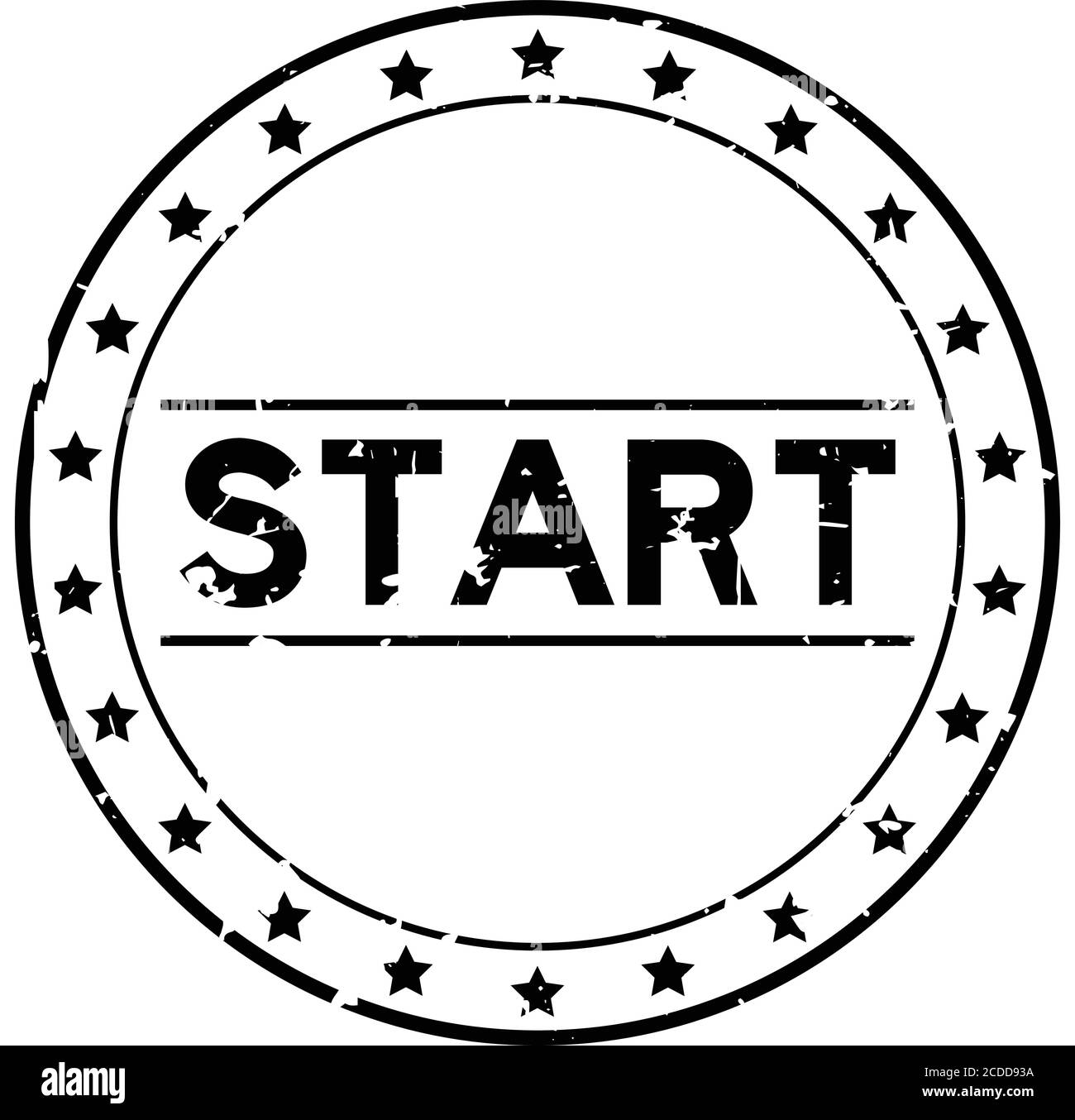 Grunge black start word with star icon round rubber seal stamp on white ...