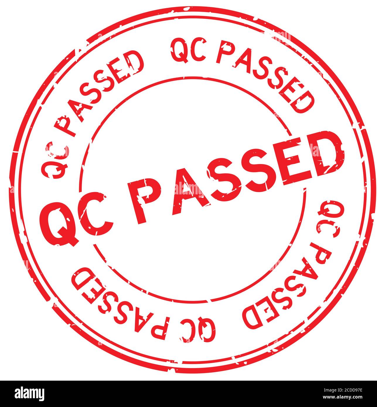 Grunge red QC passed word round rubber seal stamp on white background ...
