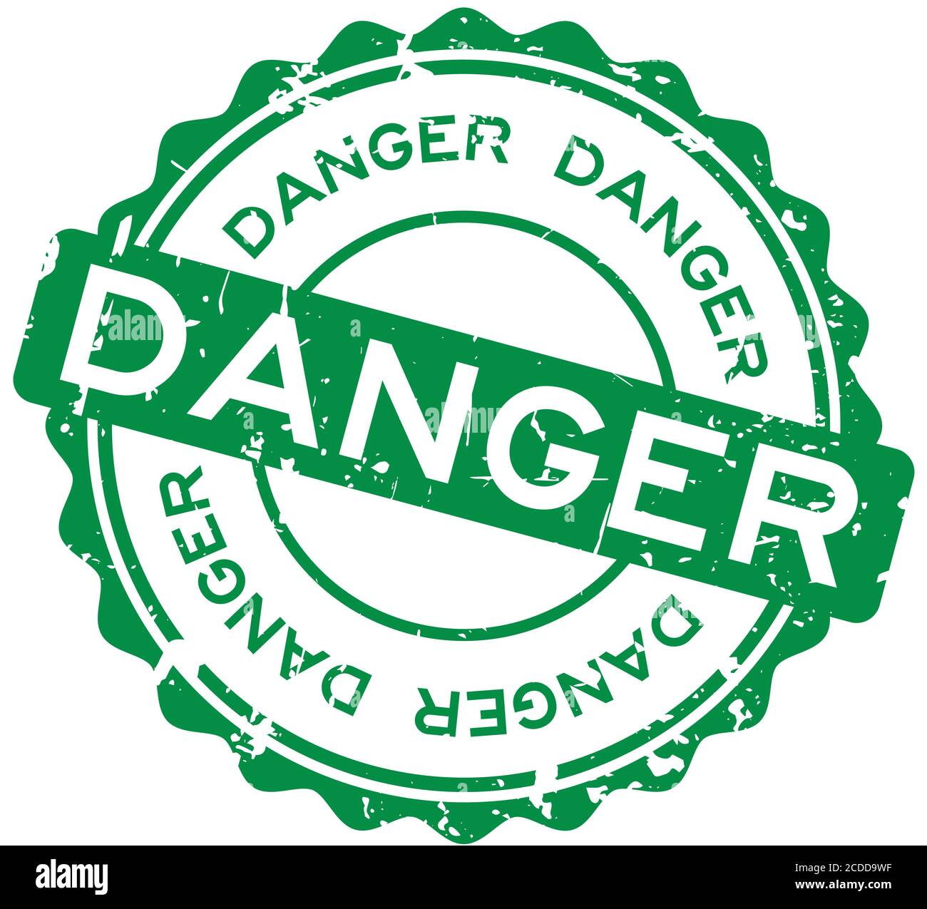 Grunge green danger word round rubber seal stamp on white background ...