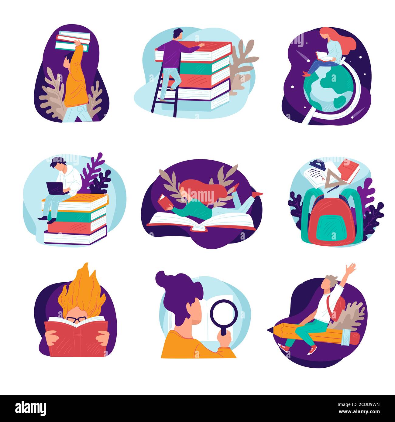 Students reading books and learning new disciplines vector Stock Vector ...