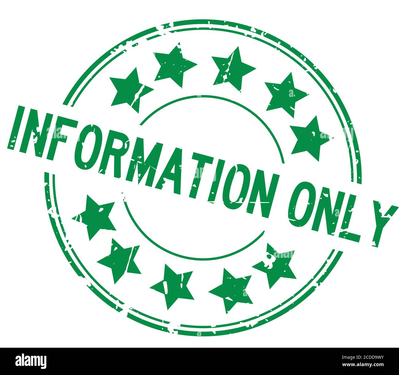 Grunge green information only word with star icon round rubber seal ...