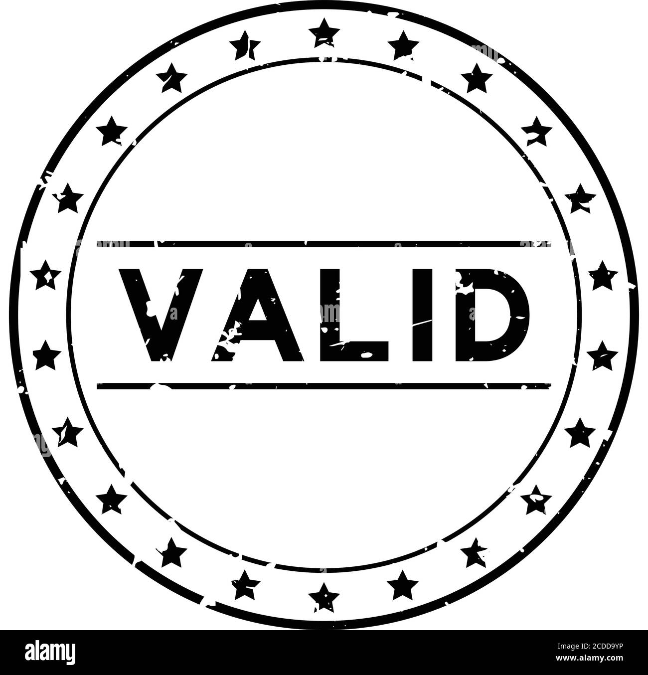 Grunge black valid word with star icon round rubber seal stamp on white ...