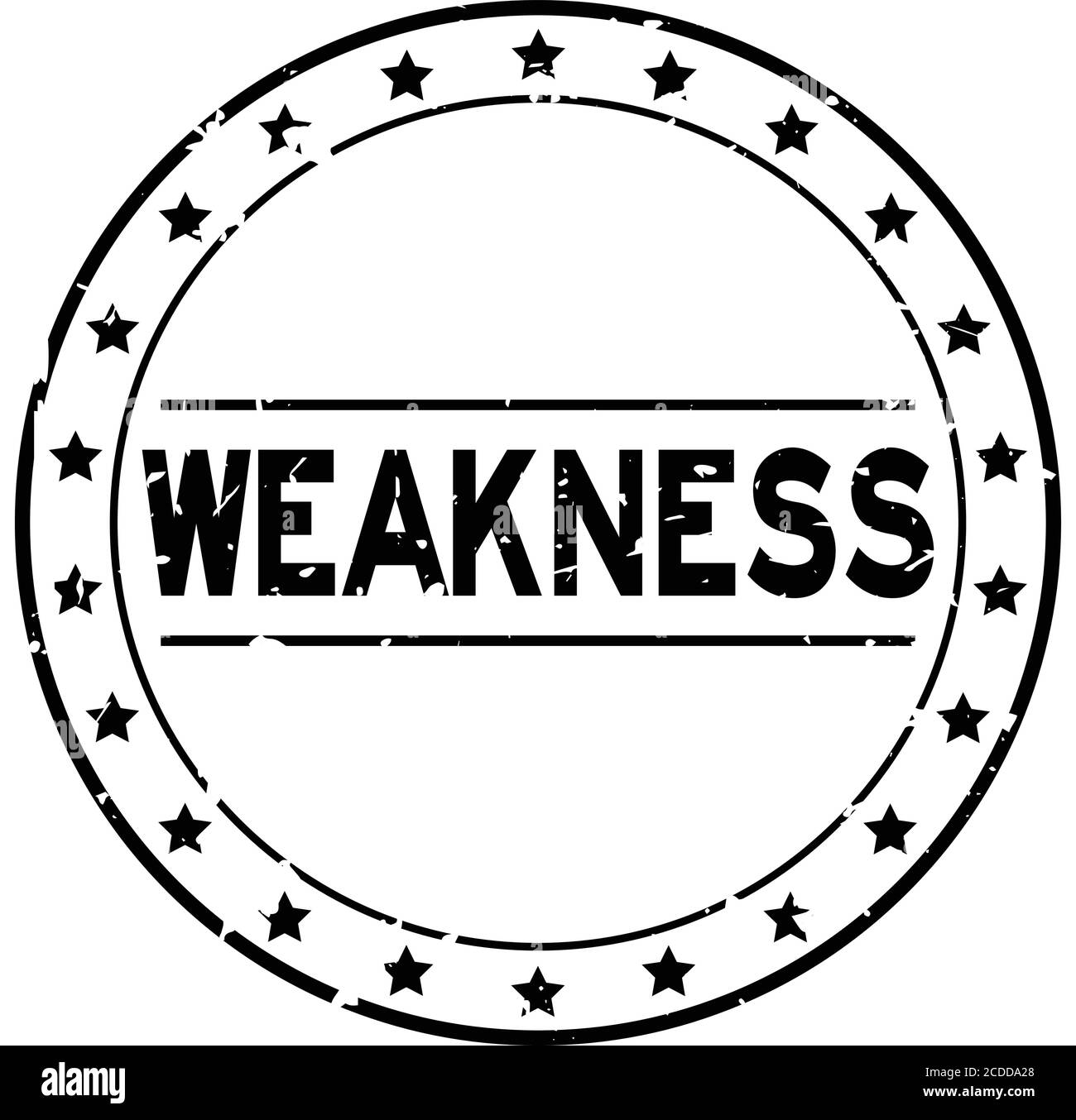Grunge black weakness word with star icon round rubber seal stamp on ...