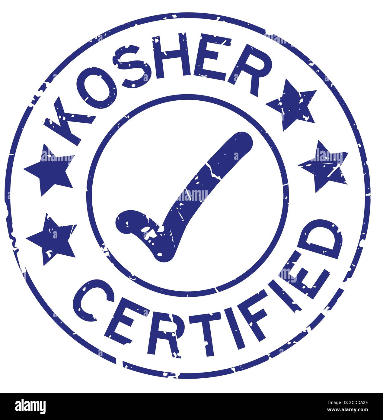 Grunge blue kosher certified word with mark icon round rubber seal ...