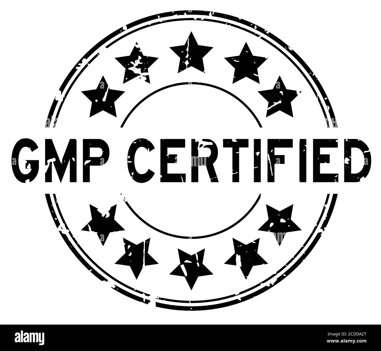 Grunge black gmp certified word with star icon round rubber seal stamp ...