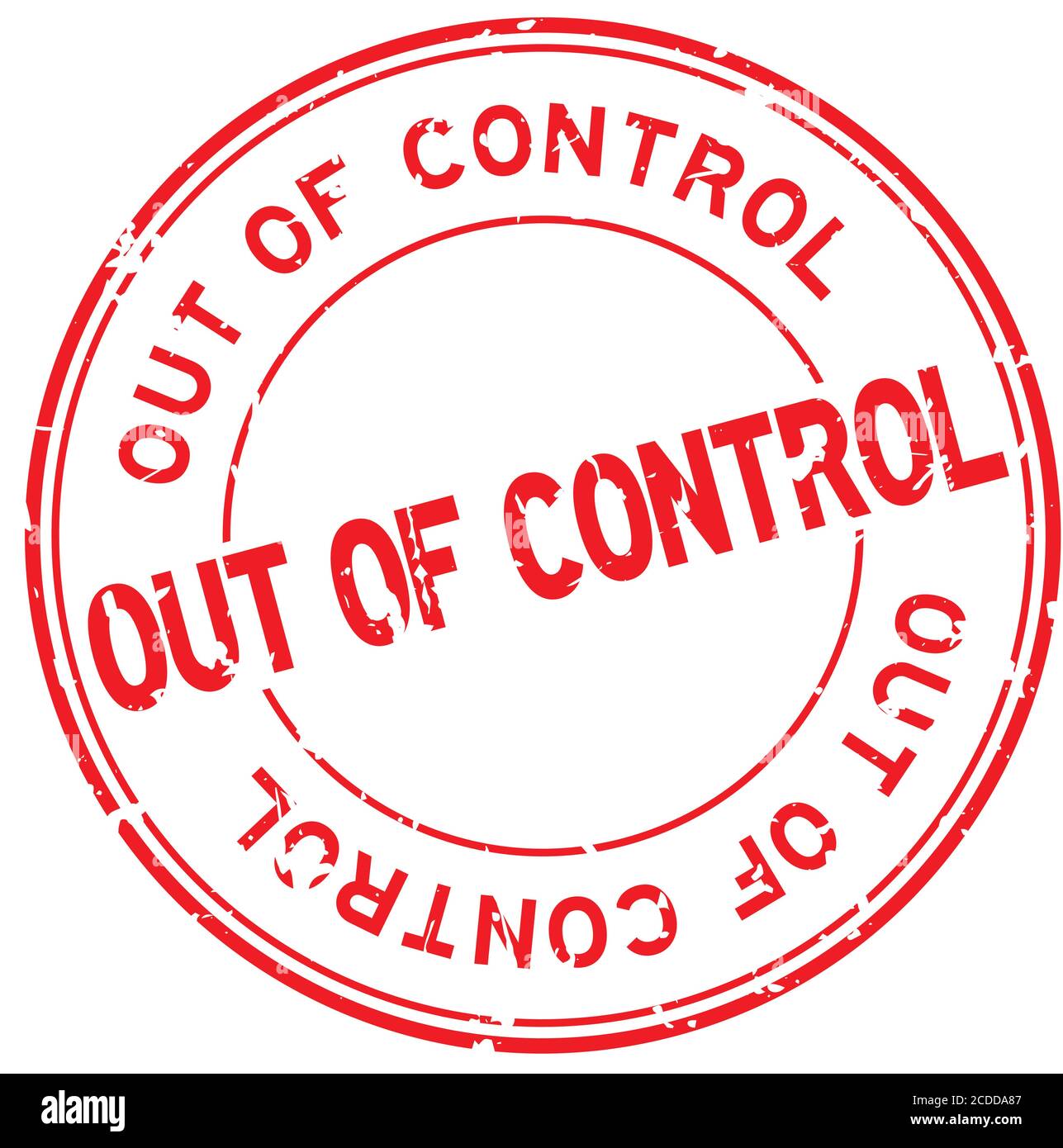 Grunge red out of control word round rubber seal stamp on white ...