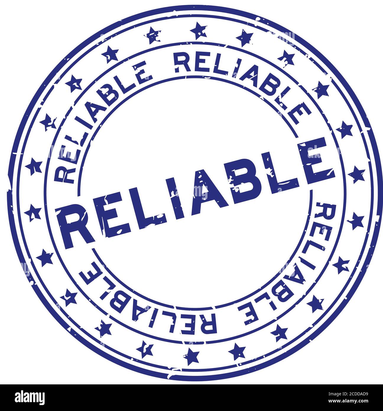 Grunge blue reliable word round rubber seal stamp on white background ...