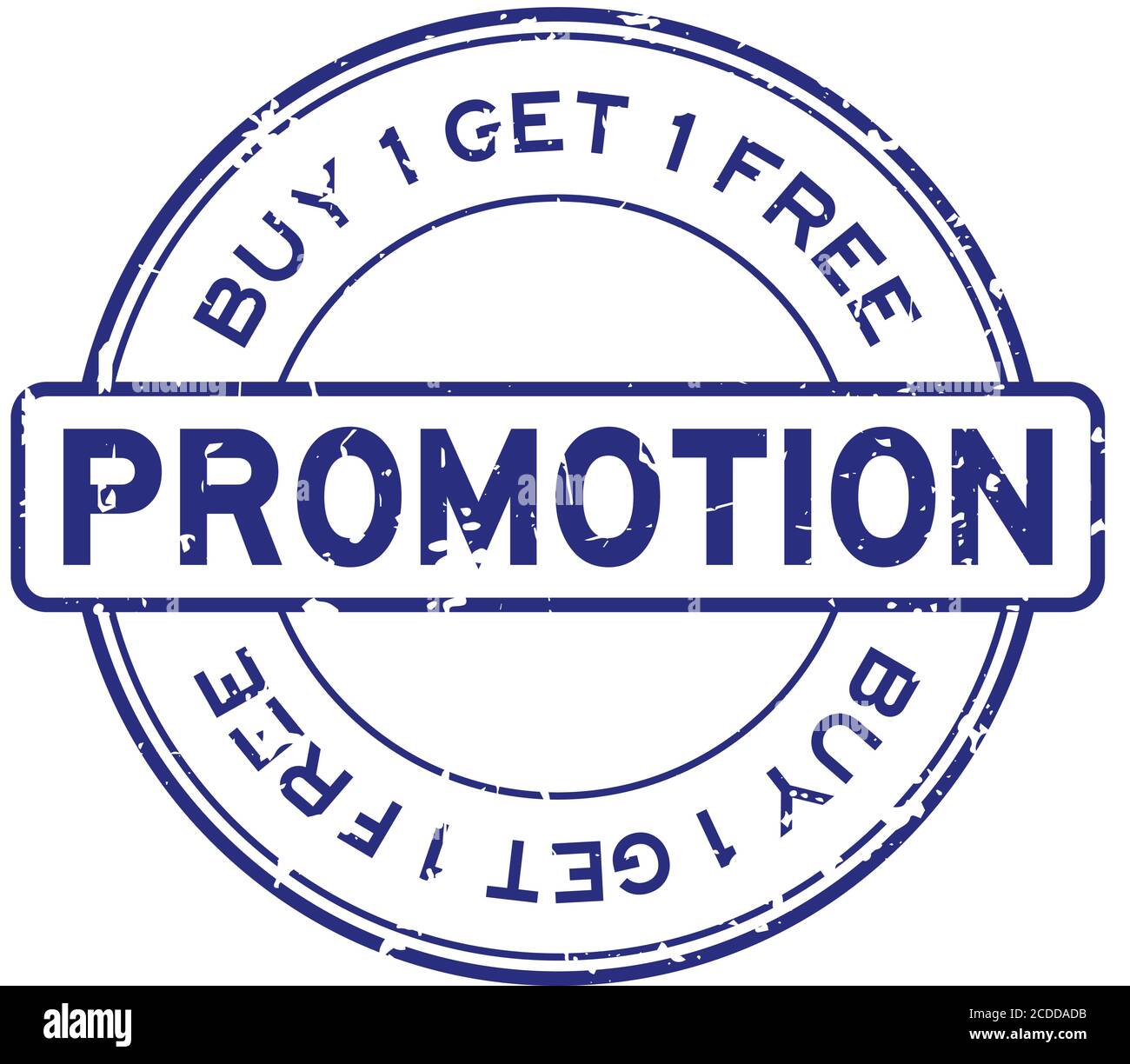 Grunge blue promotion buy 1 free 1 round rubber seal stamp on white ...
