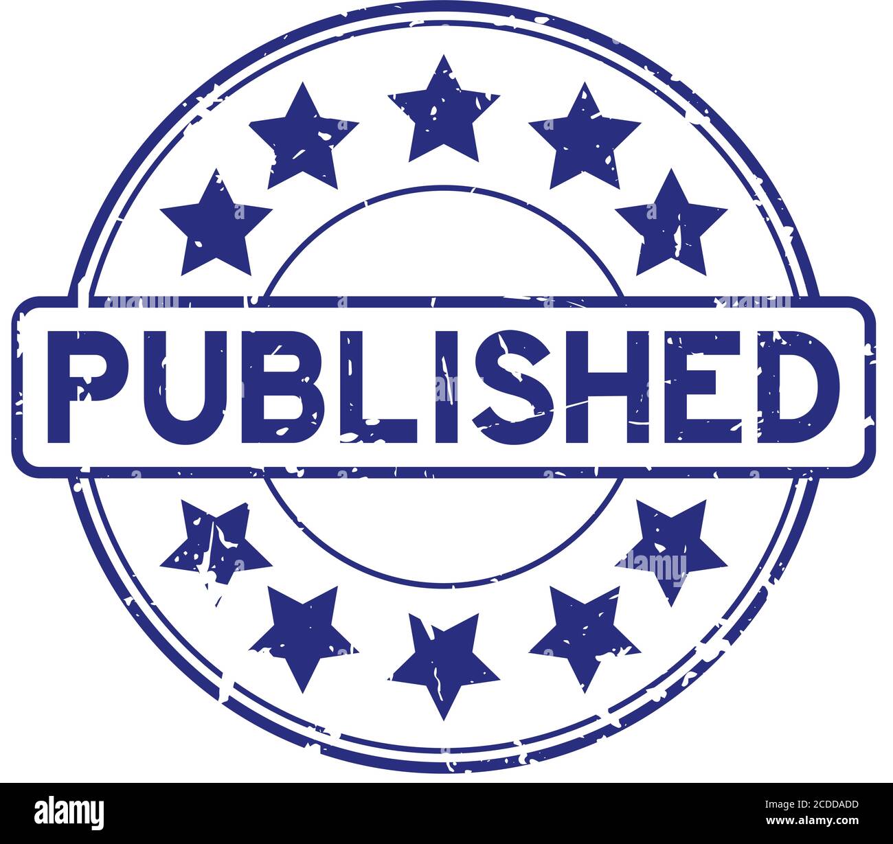 Grunge blue published word with star icon round rubber seal stamp on ...