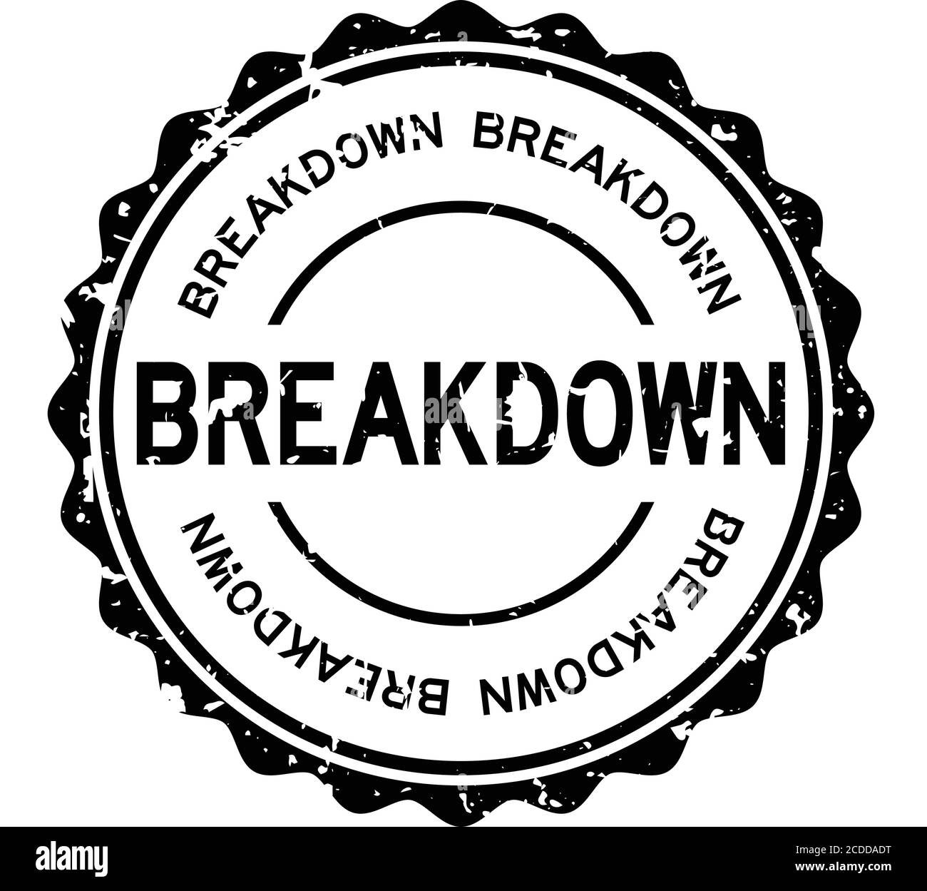 Grunge black breakdown word round rubber seal stamp on white background ...
