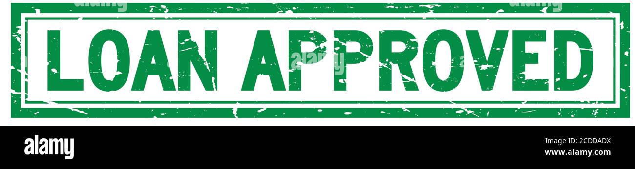 Grunge green loan approved square rubber seal stamp on white background ...